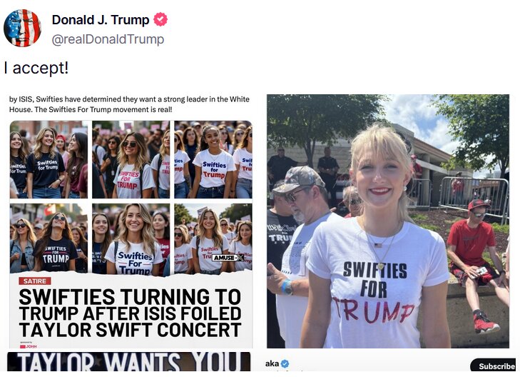 Trump shares AI-generated images of Taylor Swift and her fans ...