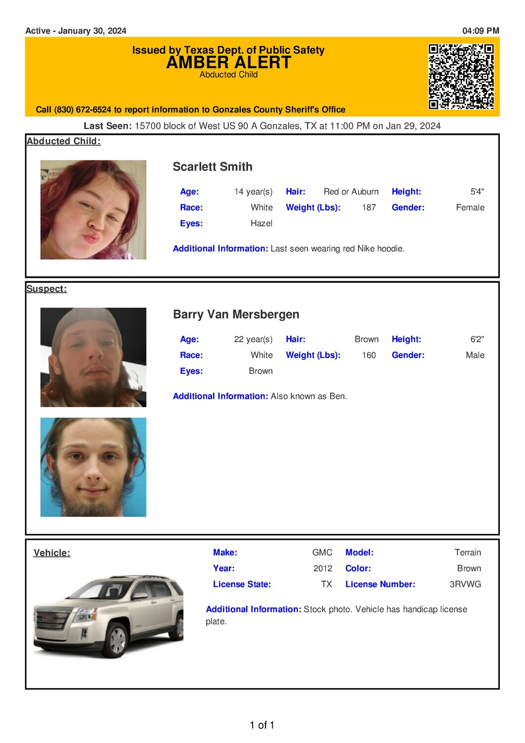 Amber Alert issued for missing Gonzales teen | The Gonzales Inquirer