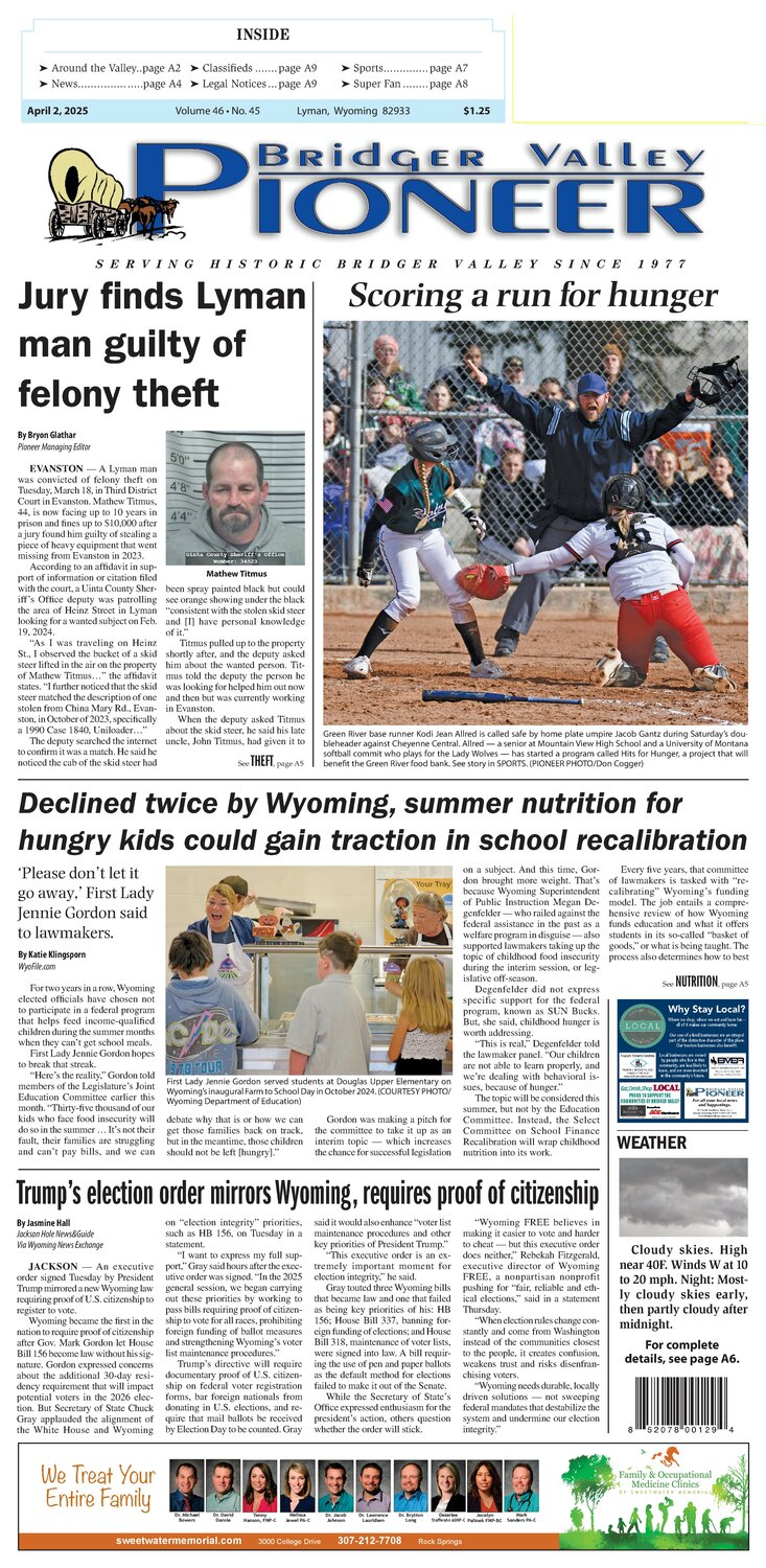 Bridger Valley Pioneer, April 2, 2025 - Bridger Valley Pioneer