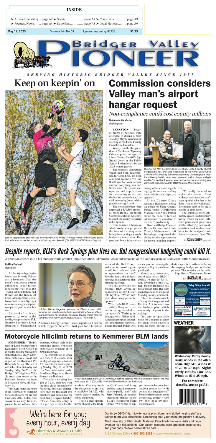 Bridger Valley Pioneer, May 14, 2025 - Bridger Valley Pioneer