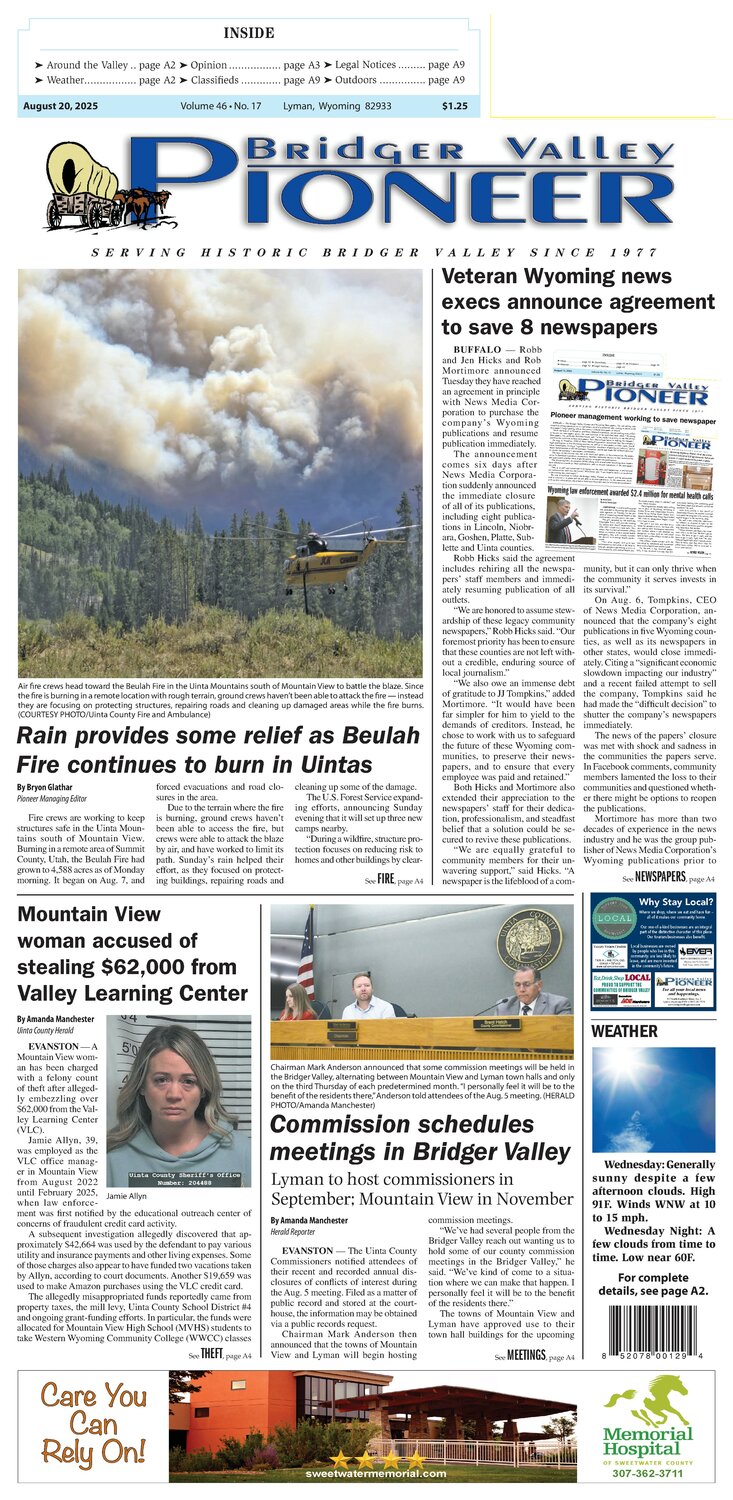 Bridger Valley Pioneer, August 20, 2025 - Bridger Valley Pioneer