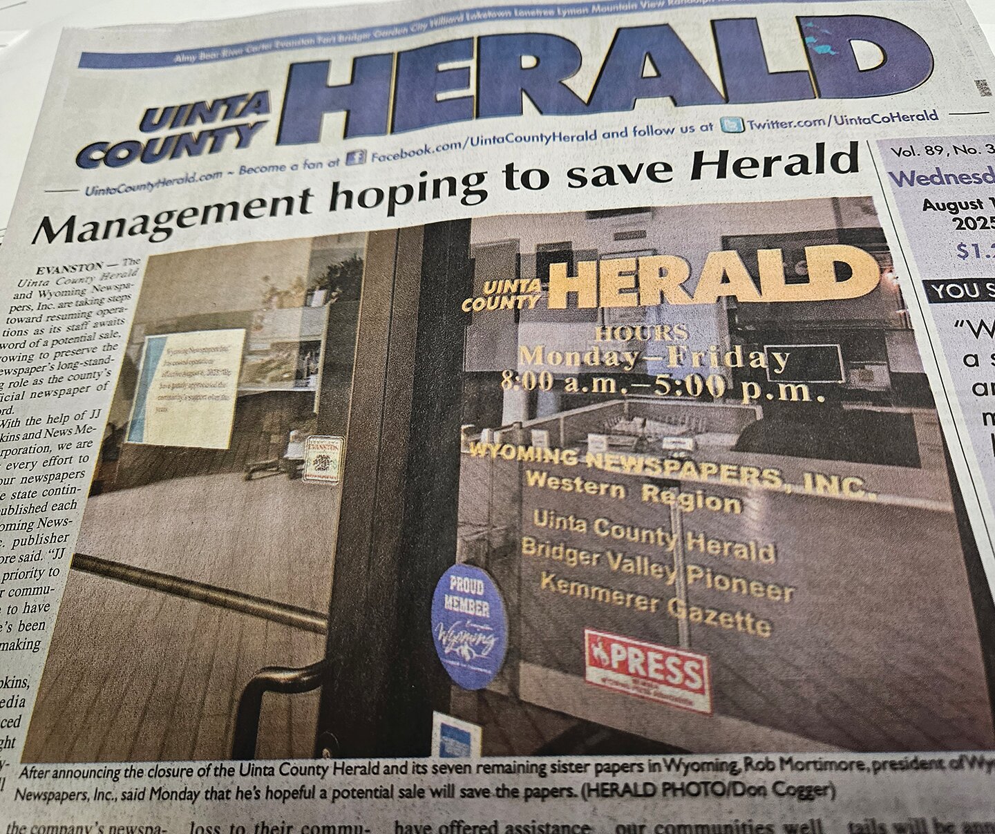 Uinta County Herald saved! - Uinta County Herald