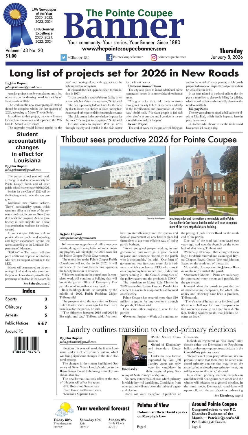 Thursday, January 8, 2026 - Pointe Coupee Banner