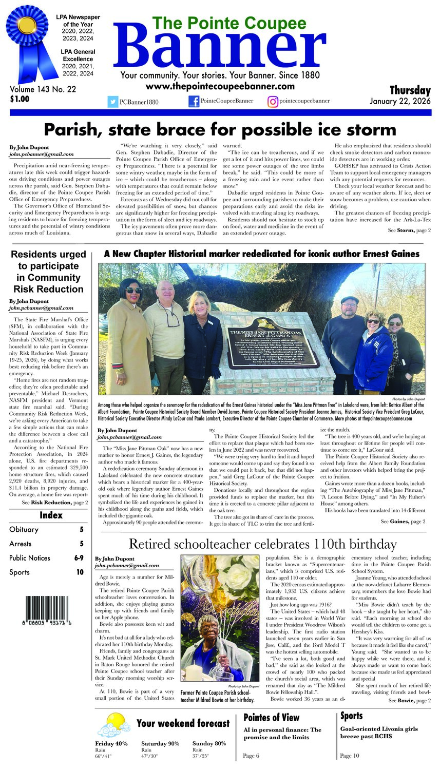 Thursday, January 22, 2026 - Pointe Coupee Banner
