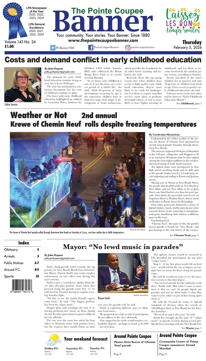 Thursday, February 5, 2026 - Pointe Coupee Banner