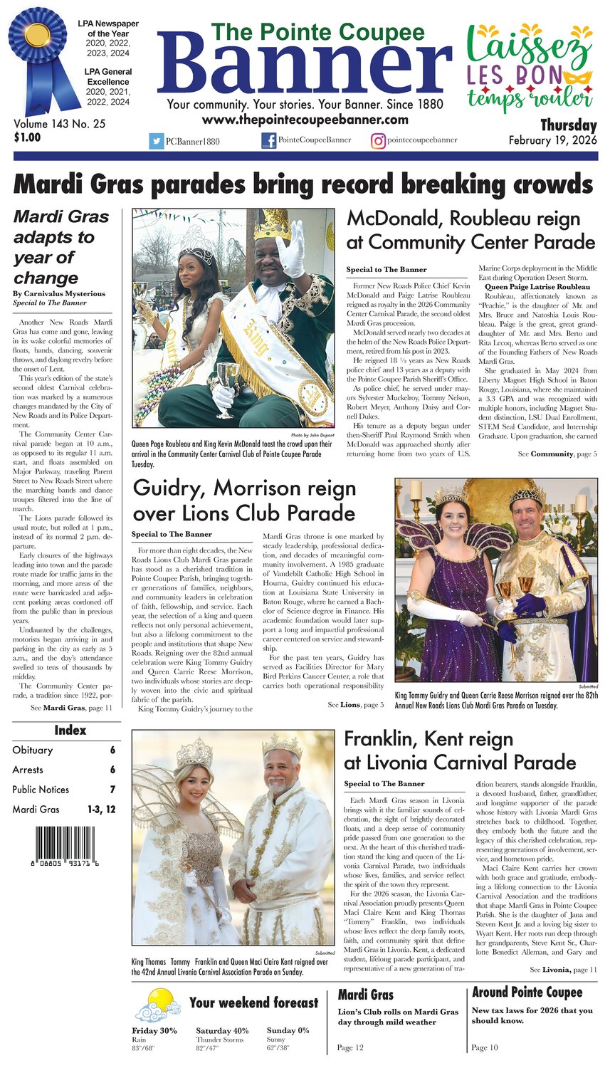 Thursday, February 19, 2026 - Pointe Coupee Banner