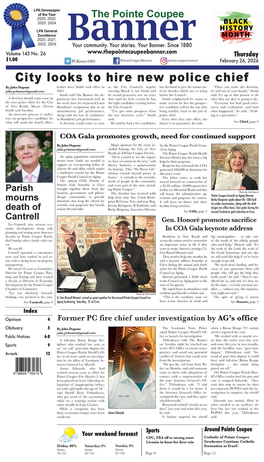 Thursday, February 26, 2026 - Pointe Coupee Banner