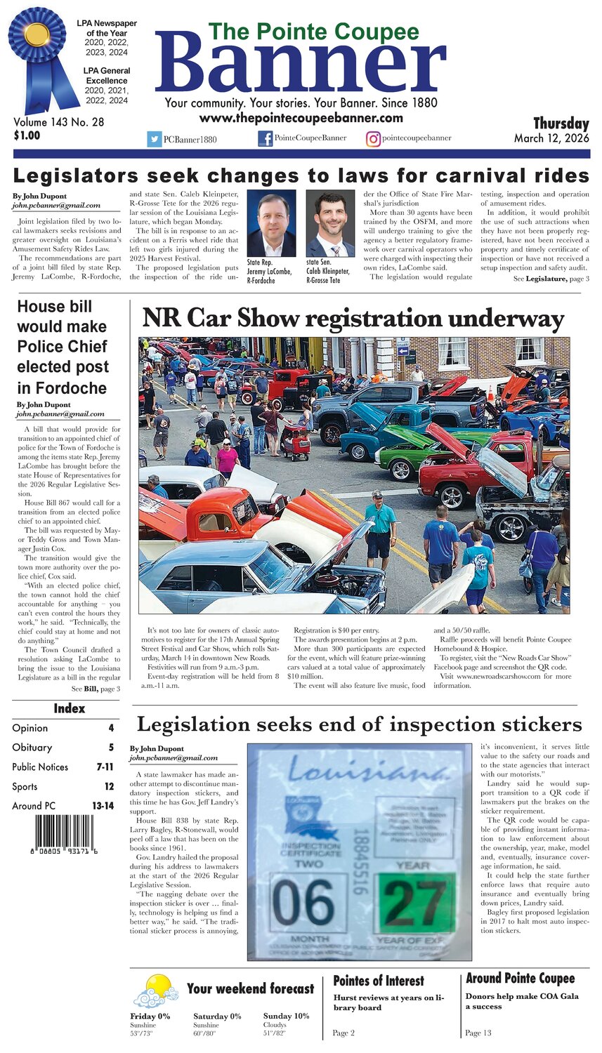 Thursday, March 12, 2026 - Pointe Coupee Banner