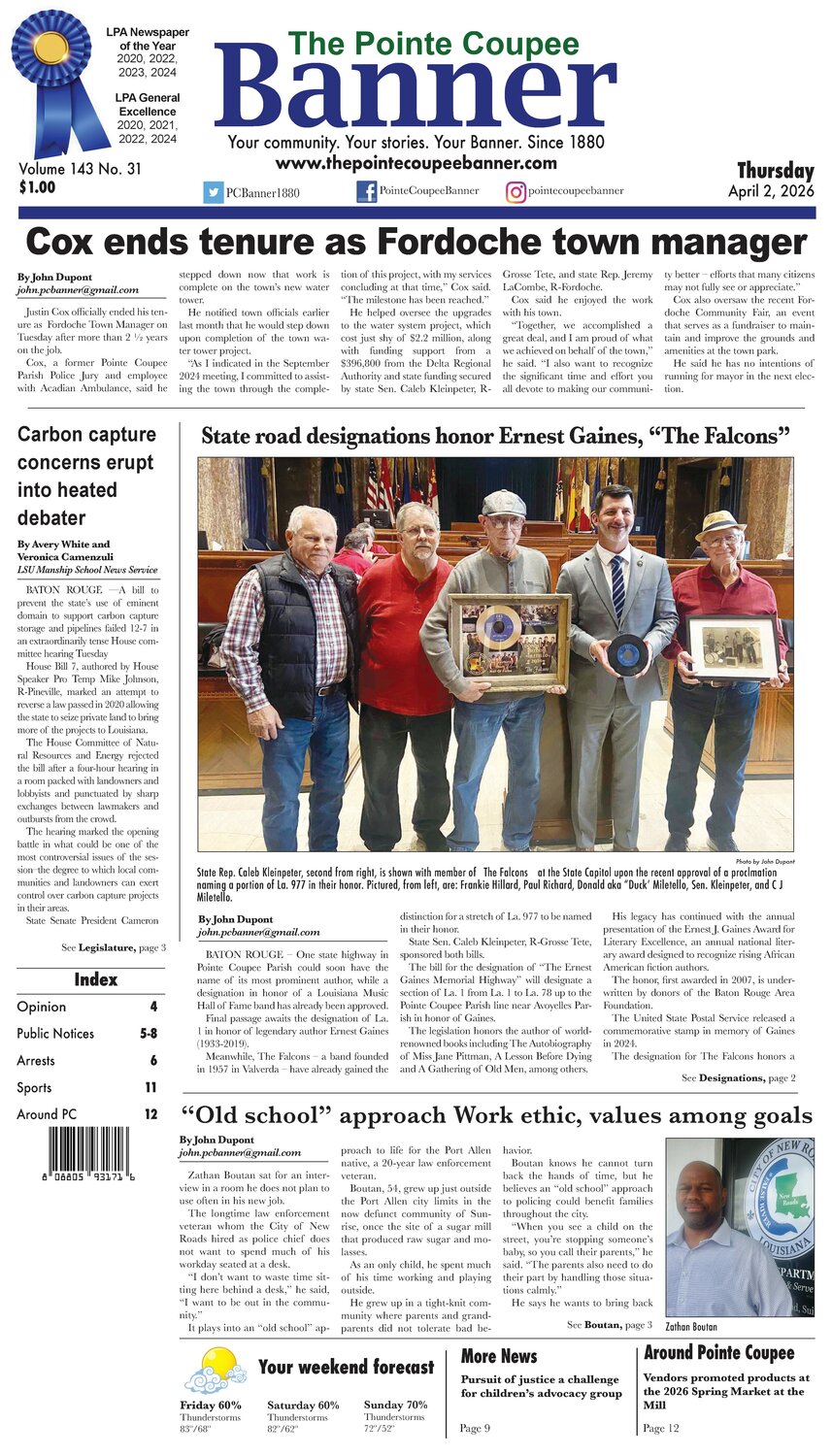 Thursday, April 2, 2026 - Pointe Coupee Banner