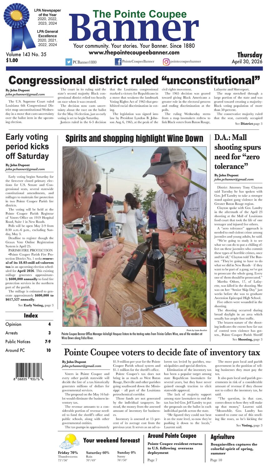 Thursday, April 30, 2026 - Pointe Coupee Banner