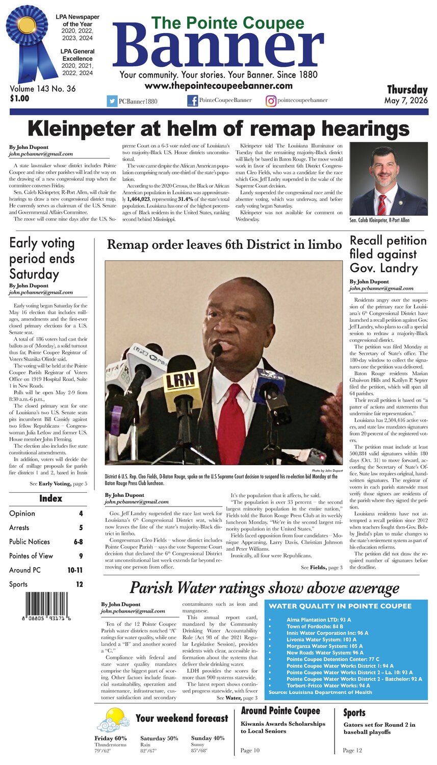 Thursday, May 7, 2026 - Pointe Coupee Banner