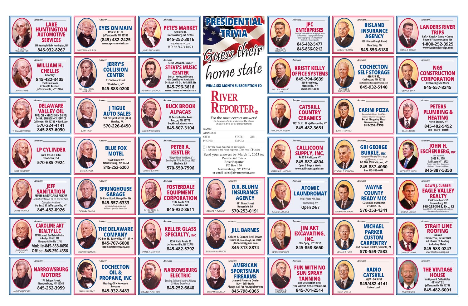 Presidential trivia contest | The River Reporter