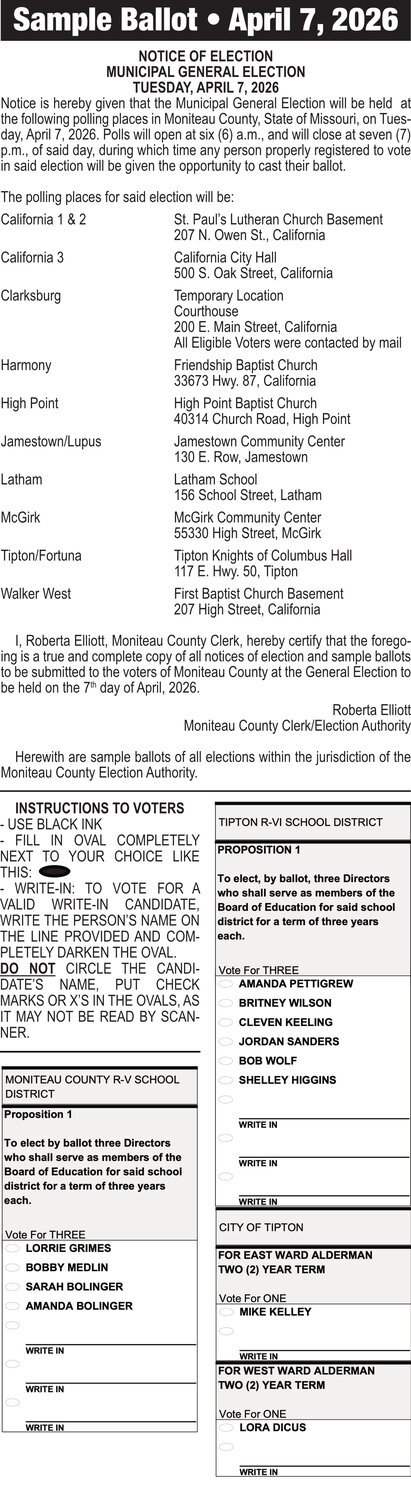 SAMPLE APRIL 7 BALLOT FOR LOCAL VOTERS - The Tipton Times